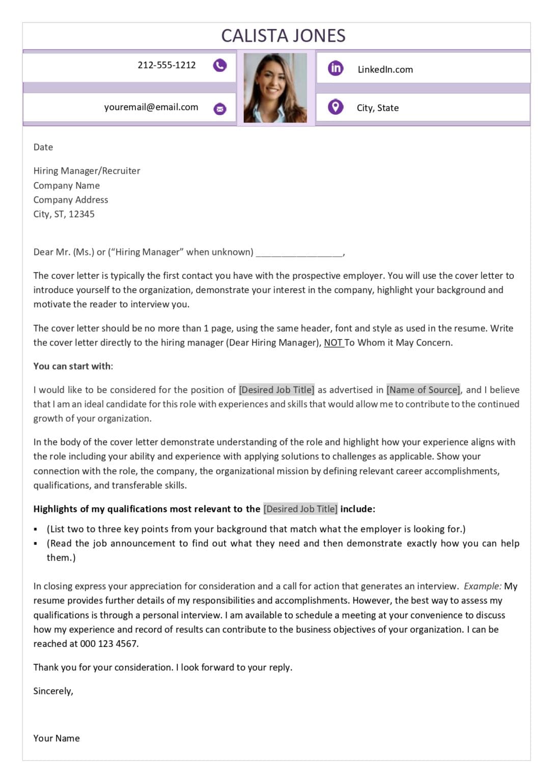 Purple Rain Cover Letter Template - Easy Resume Templates